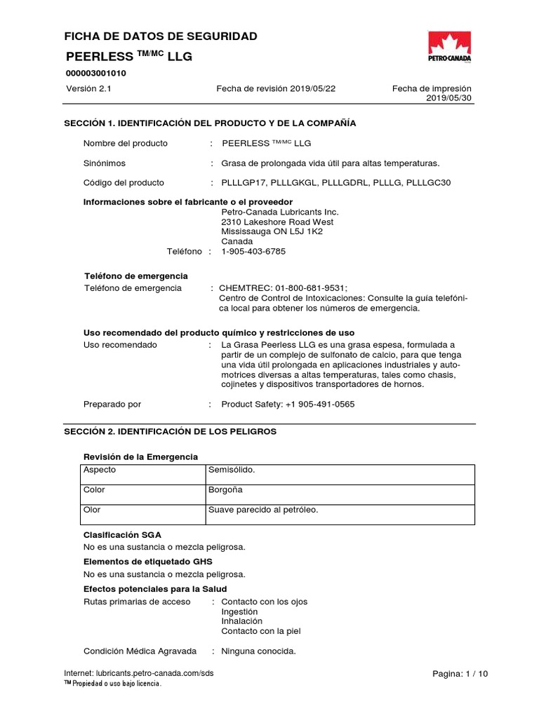 MSDS Peerless LLG PDF | PDF | Agua | Química