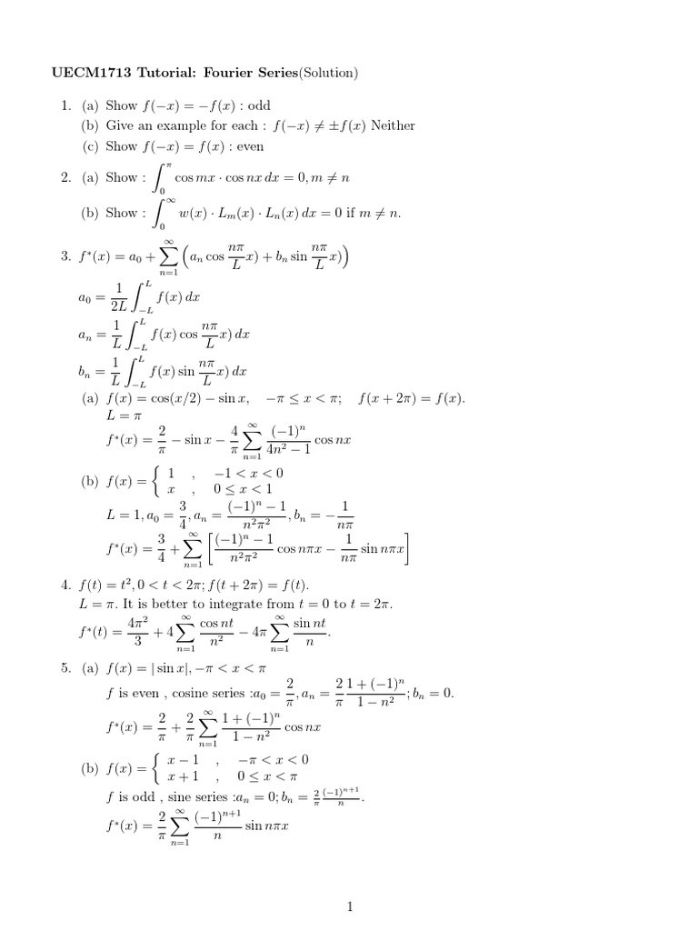 Tutorial 4 Fourier Series Solution Pdf Elementary Geometry Combinatorics