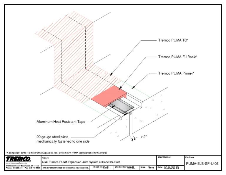 Tremco PUMA TC : Tremco PUMA Expansion Joint System at Concrete Curb | PDF