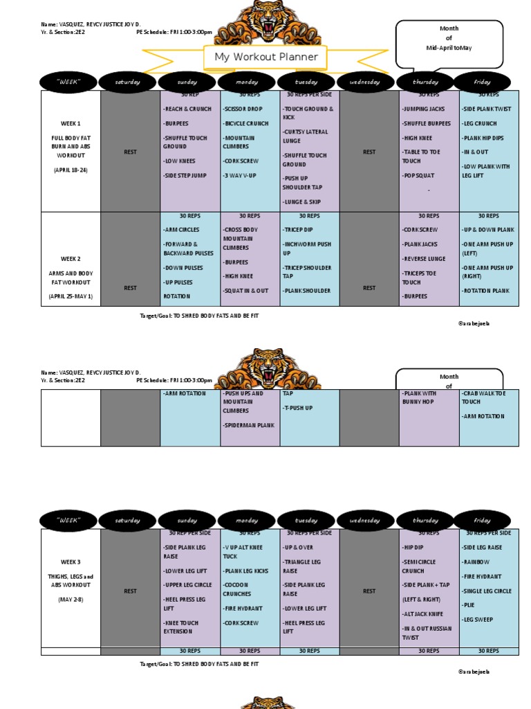 My Workout Planner: Sunday Monday Tuesday Wednesday Thursday Friday ...