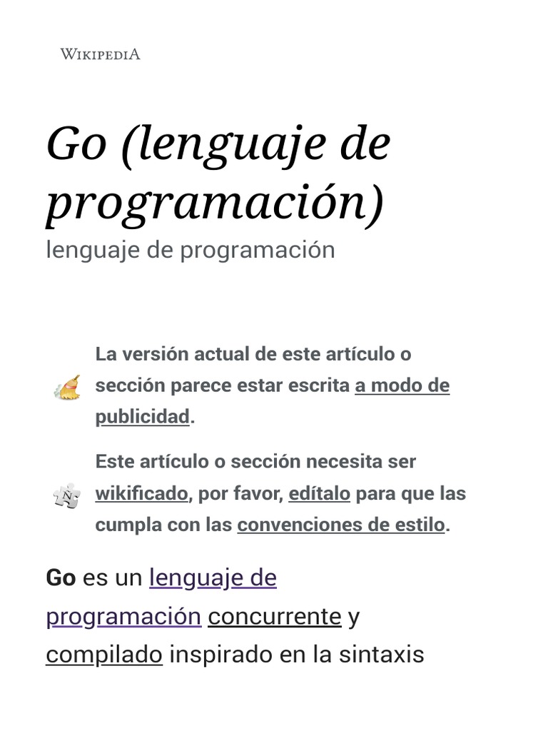 Go (Lenguaje de Programación) - Wikipedia, La Enciclopedia Libre PDF ...