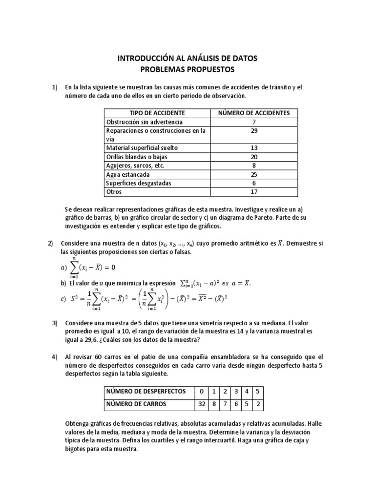 C1 Problemas Sobre Introduccion Al Analisis de Datos | PDF | Enseñanza de matemática | Naturaleza
