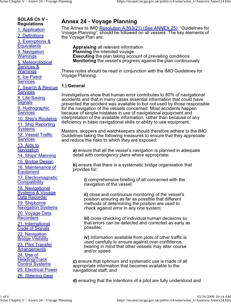 Voyage Planning Annex 24 Solas V | PDF | Navigation | Sea Captain