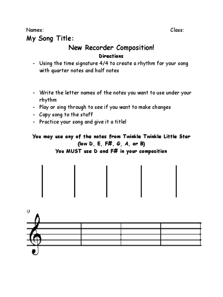 Recorder Composition Worksheet | PDF