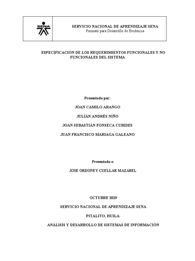 AP01-AA2-EV05. Especificación de Los Requerimientos Funcionales y No Funcionales Del Sistema ...