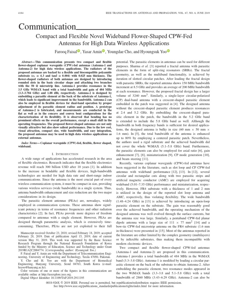 Communication: Compact and Flexible Novel Wideband Flower-Shaped CPW ...