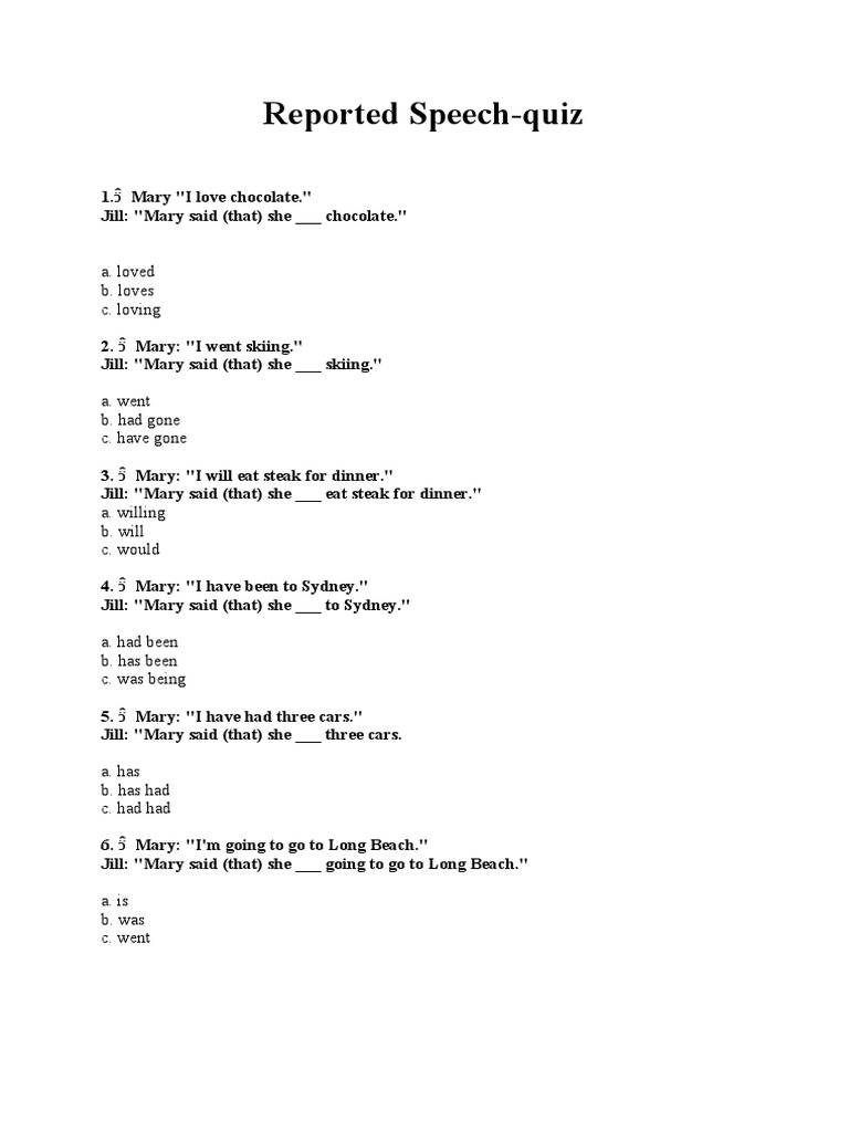 Reported Speech QUIZ