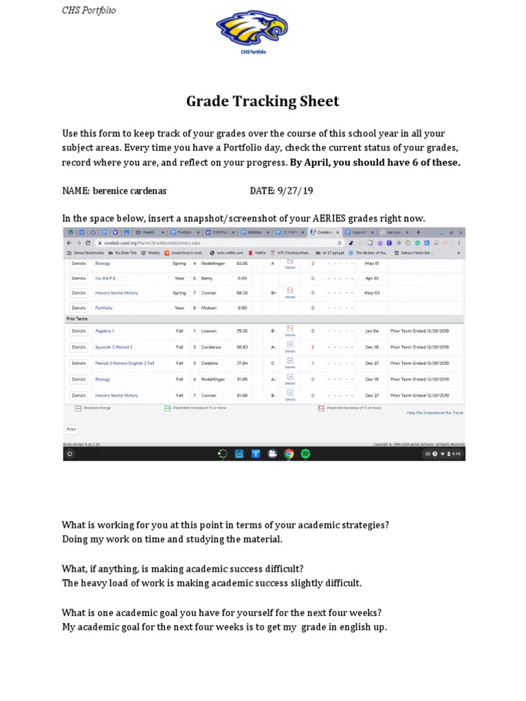 9 27 19 Grade Tracking Sheet | PDF