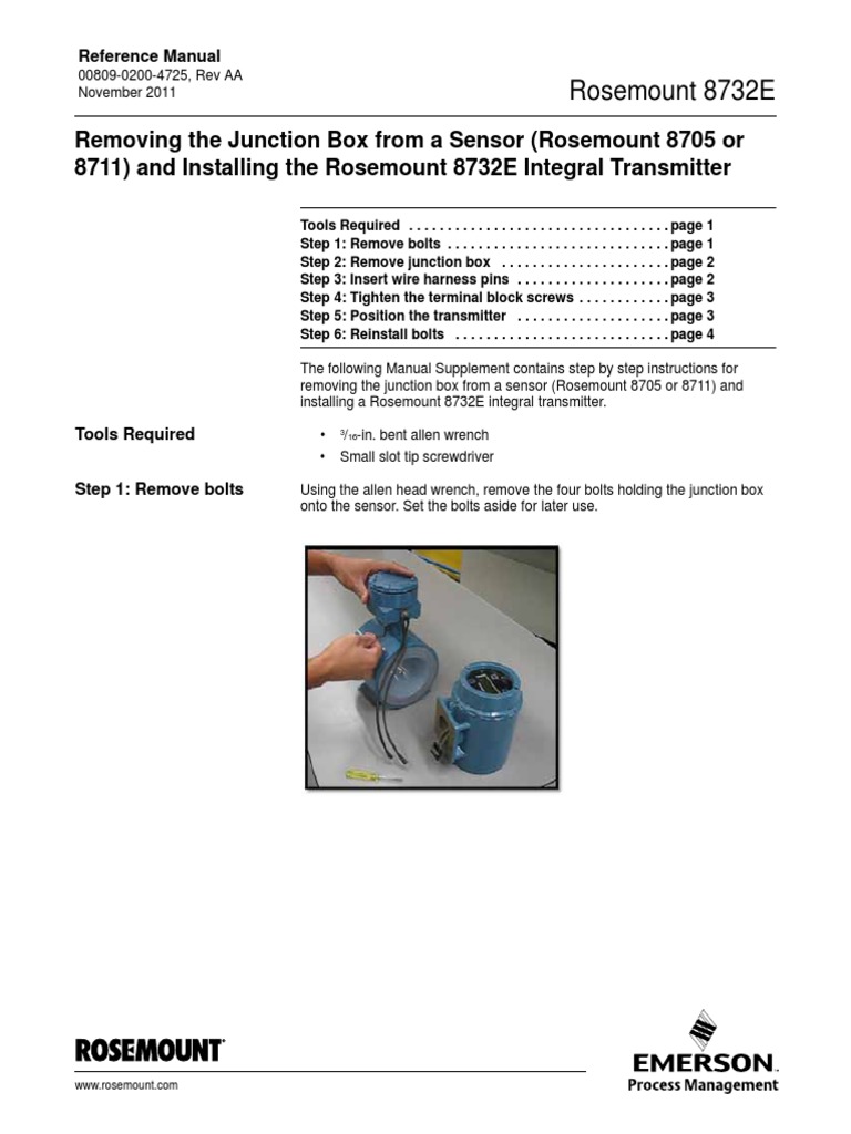 Install Rosemount 8732E Integral Transmitter on 8705/8711 Sensor | PDF ...
