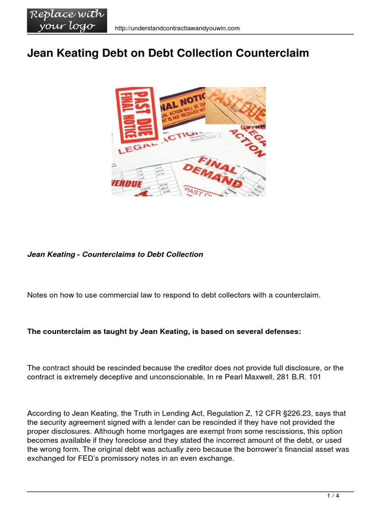 Jean Keating Debt On Debt Collection Counterclaim | PDF | Truth In ...