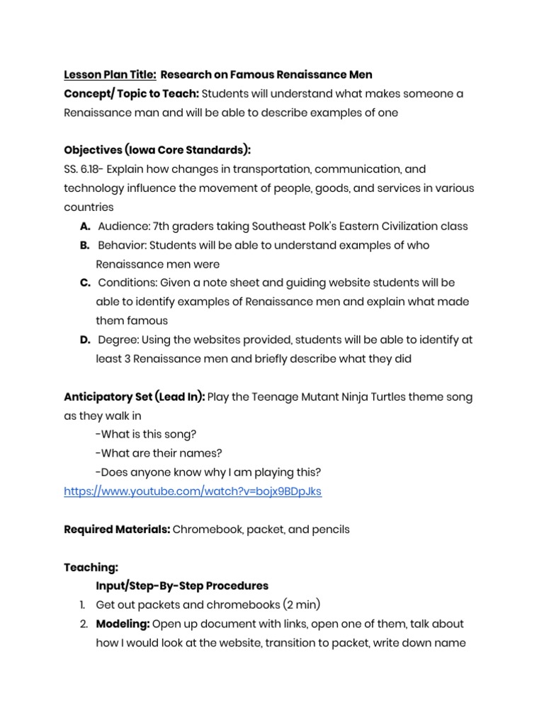 Renaissance Man Lesson Plan | PDF