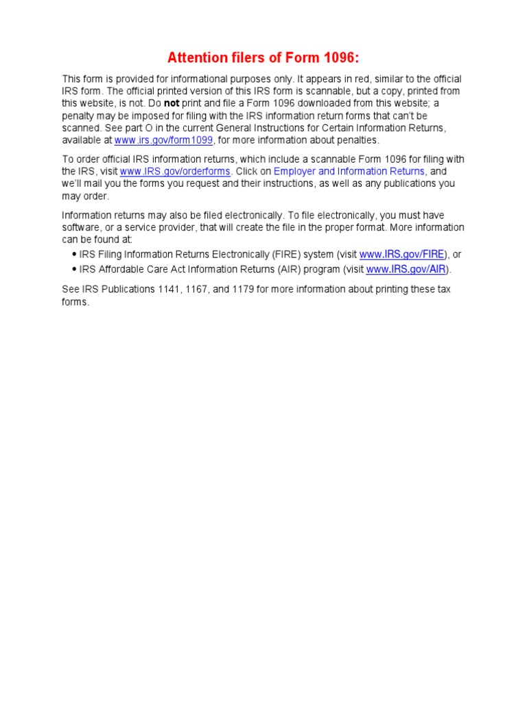 Irs Form 1096 | PDF | Internal Revenue Service | Irs Tax Forms