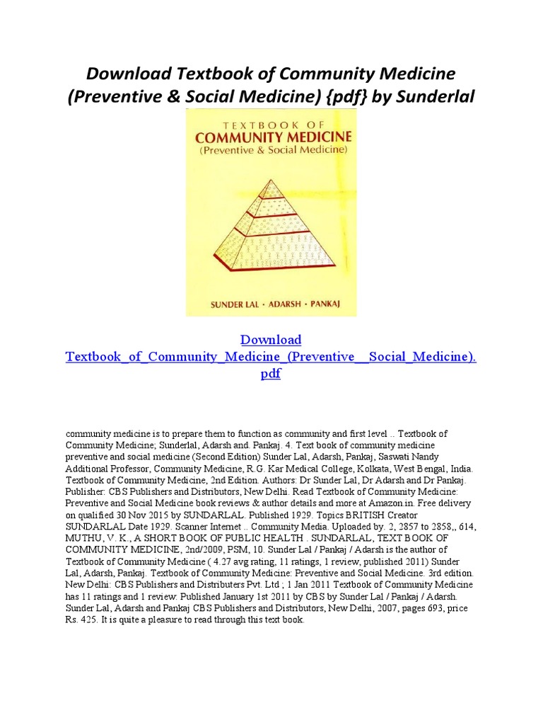 Textbook of Community Medicine (Preventive Social Medicine) PDF | PDF