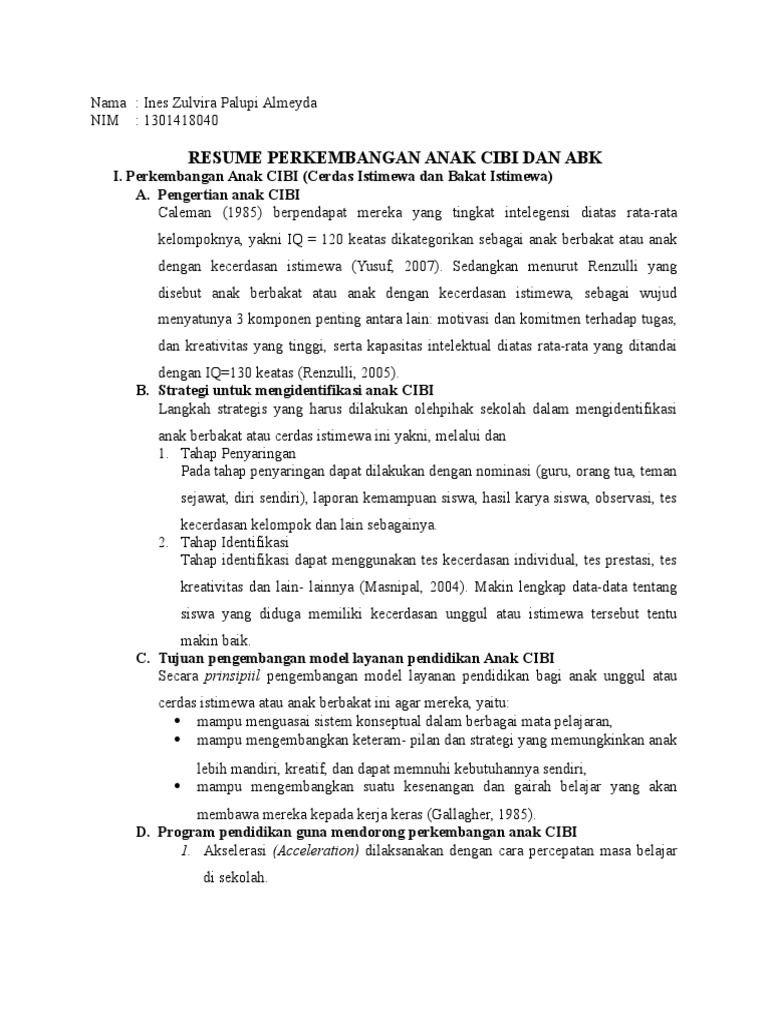 Perkembangan Anak CIBI dan ABK | PDF | Kesehatan Holistik