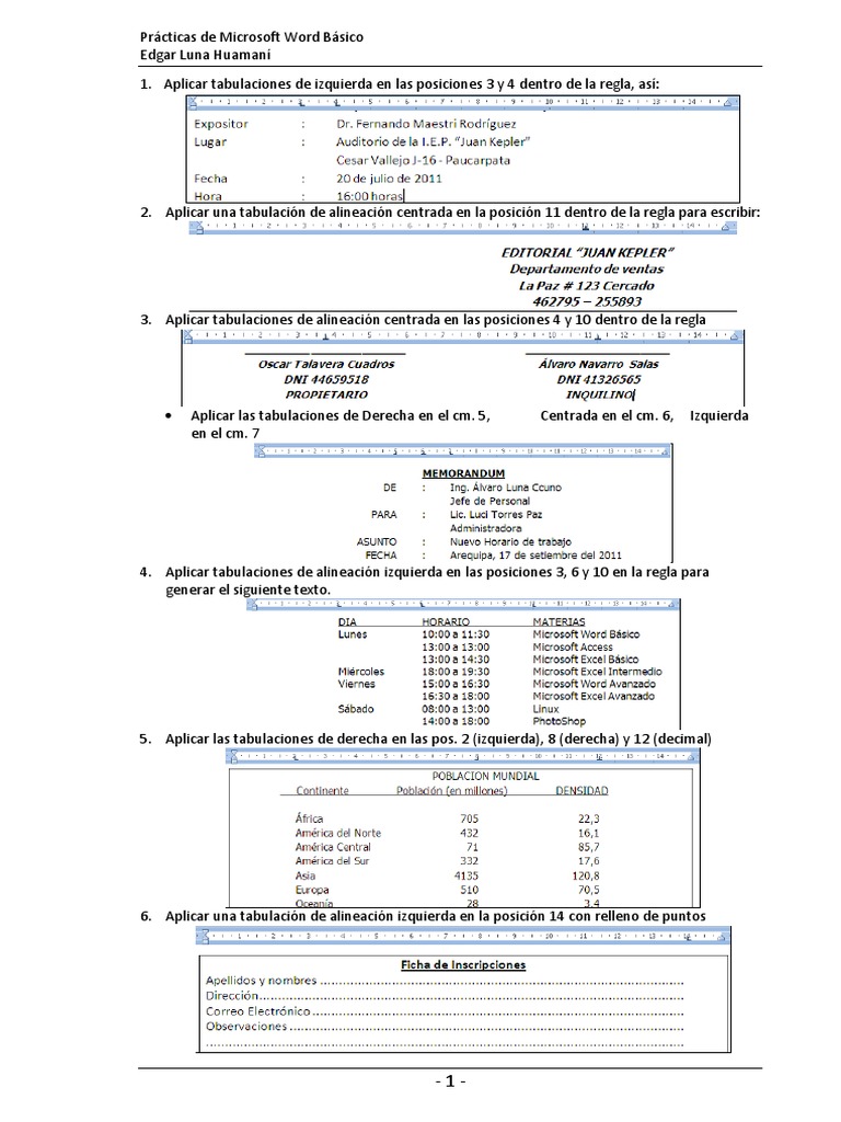 02 - Práctica Tabulaciones en Word PDF | PDF | Agitación | Informática y tecnología de la ...
