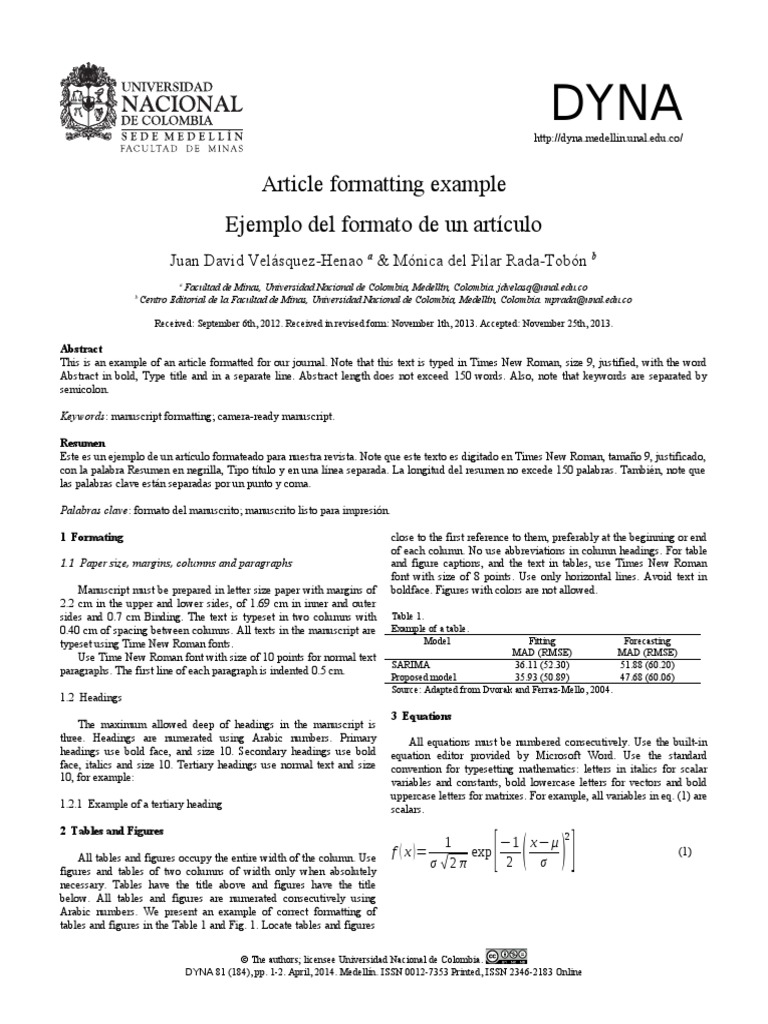 Article Formatting Example Ejemplo Del Formato de Un Artículo | PDF ...