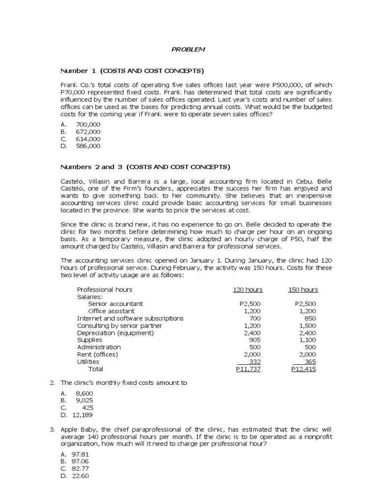 Cost Analysis Problems and Solutions | PDF | Business Economics ...