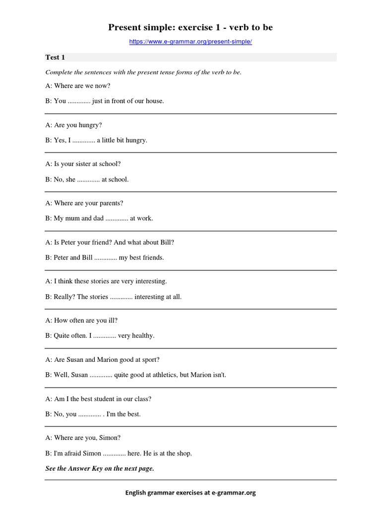 Present Simple Worksheet 1 | PDF