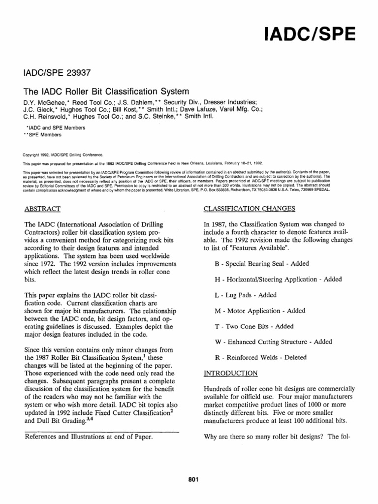 The IADC Roller Bit Classification System | PDF | Bearing (Mechanical) | Drilling