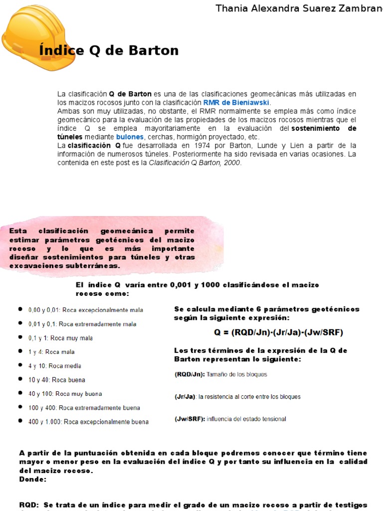 Clasificación Q de Barton: Guía Geomecánica | PDF | Ingeniería de ...
