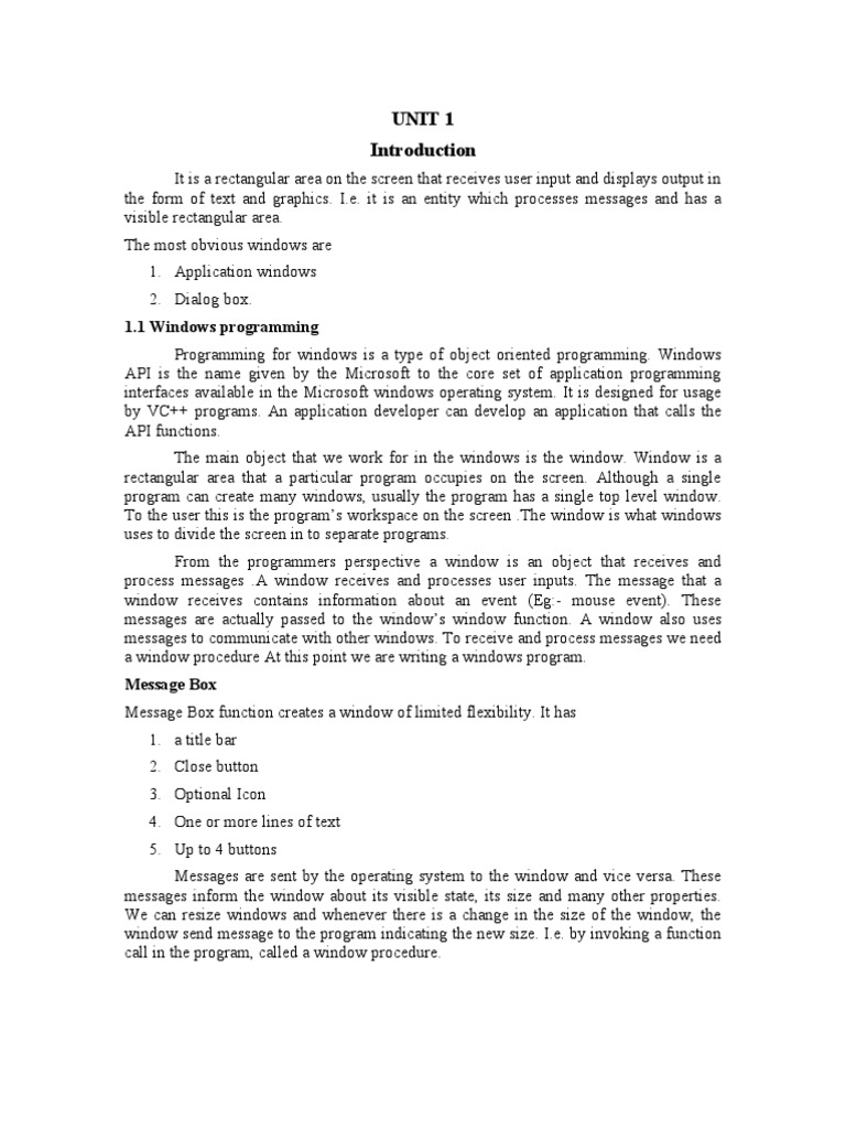 Unit 1: 1.1 Windows Programming | PDF | Subroutine | Class (Computer ...