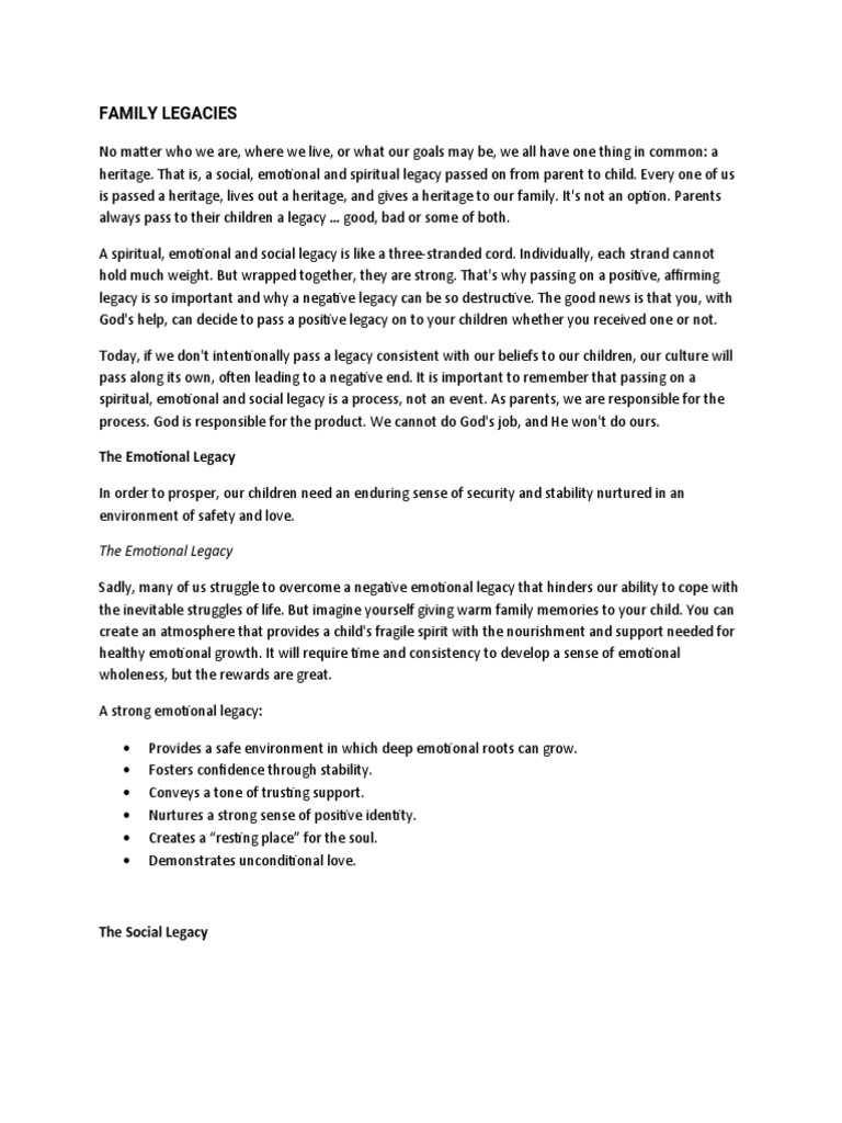 Family Legacies: The Emotional Legacy | PDF | Good And Evil | Love