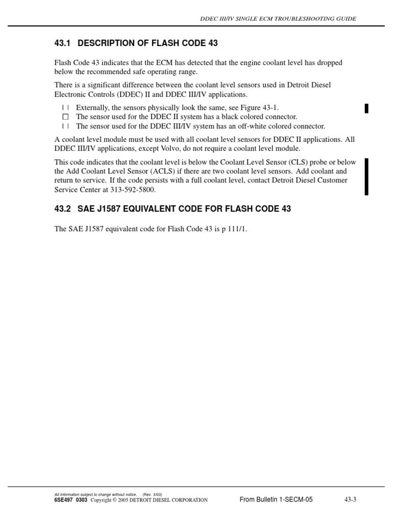 43.1 Description of Flash Code 43: Ddec Iii/Iv Single Ecm ...