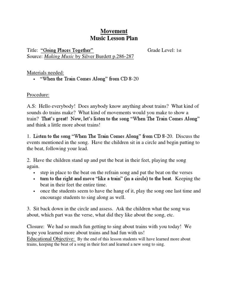 Train-Themed Music Lesson Plan | PDF | Behavior Modification | Psychology