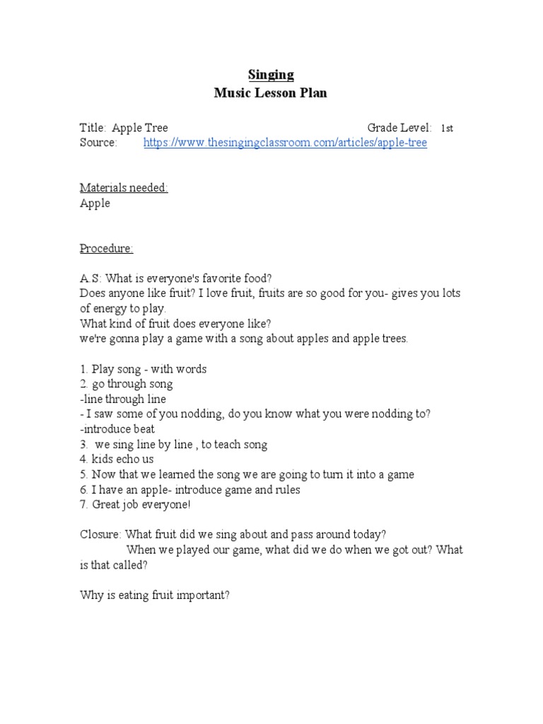 Singing Music Lesson Plan | PDF | Singing | Neuropsychological Assessment