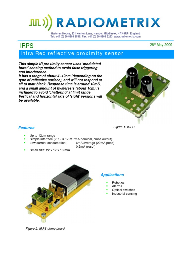 Infra Red Reflective Proximity Sensor: Features | PDF | Light Emitting ...