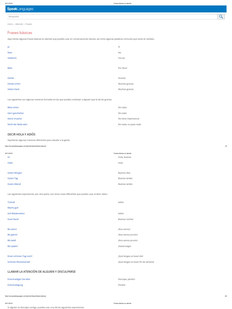 Frases Básicas en Alemán | PDF