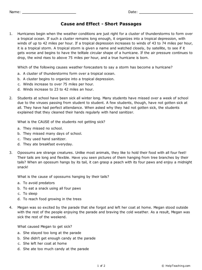 Cause and Effect - Short Passages | PDF | Tropical Cyclones | Wound