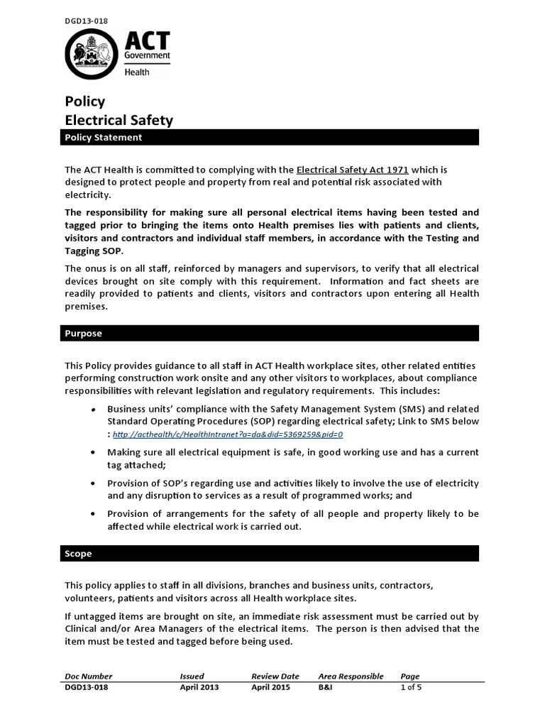 Electrical Safety Policy | PDF | Safety | Occupational Safety And Health