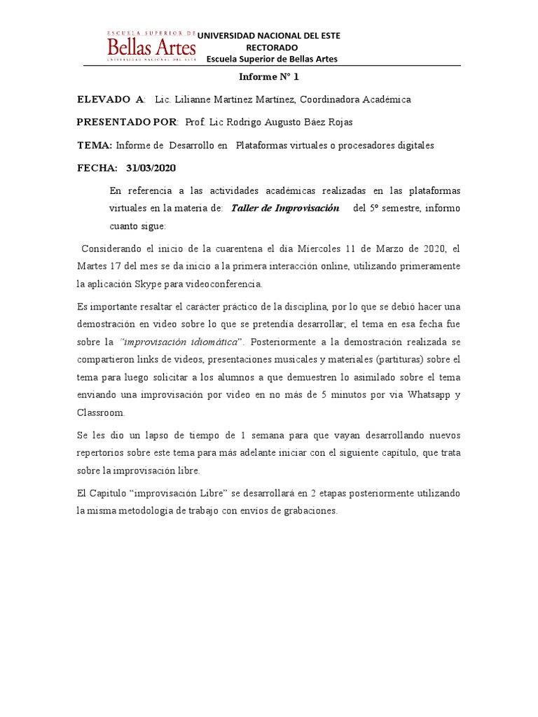 Informe Académico Taller de Improvisación | PDF | Science | Ciencia y Tecnología