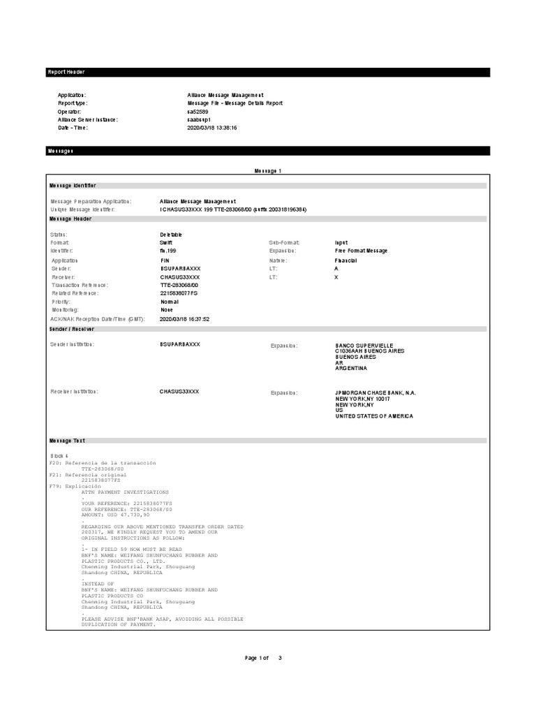 Message File - Message Details Report: Report providing details of a ...