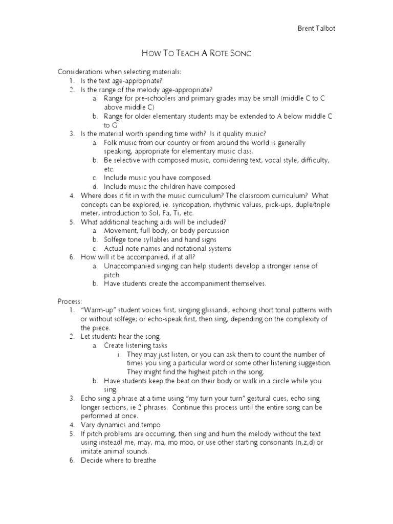 How To Teach A Rote Song | PDF | Singing | Tone (Linguistics)