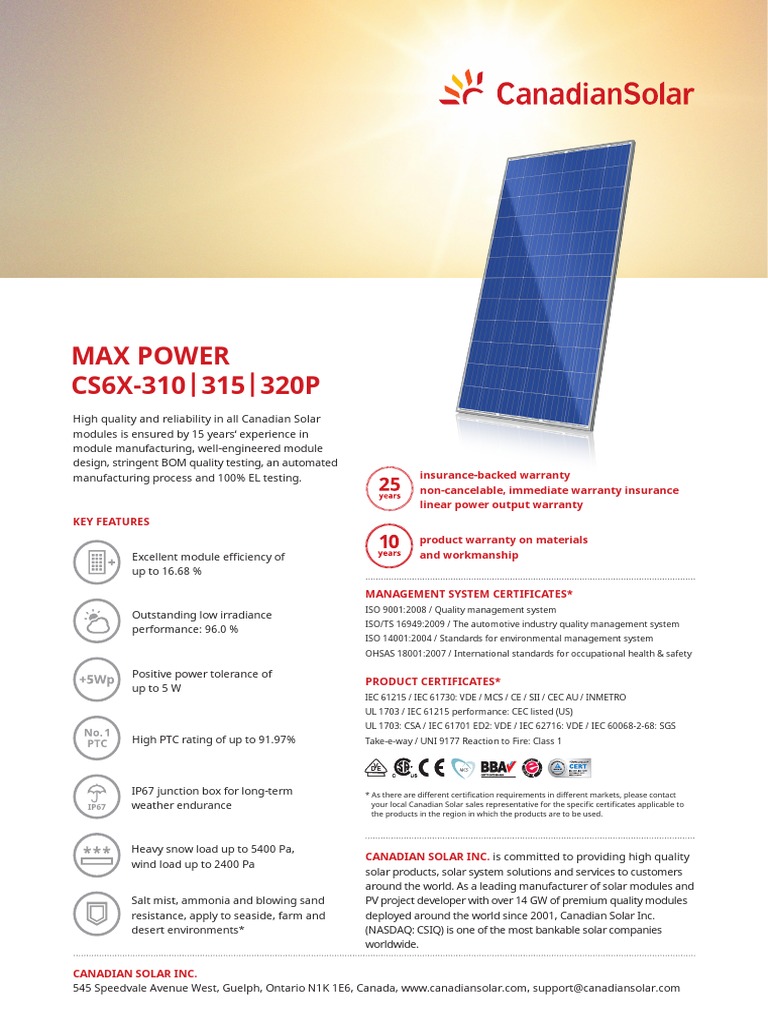 Canadian Solar 270W Module Overview | PDF | Solar Panel | Quality ...