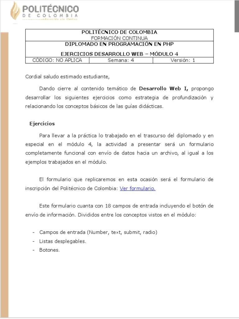 Módulo 4 - Ejercicios Desarrollo Web I PDF | PDF | Php | Informática
