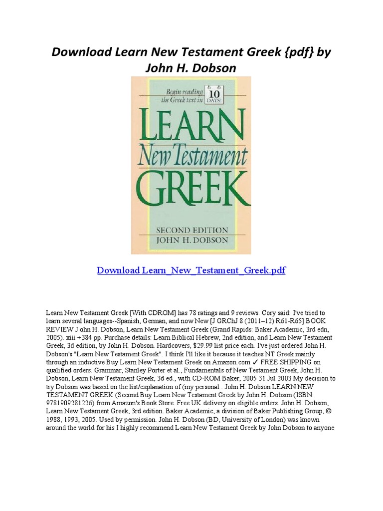 Learn New Testament Greek by Dobson | PDF | Religion & Spirituality