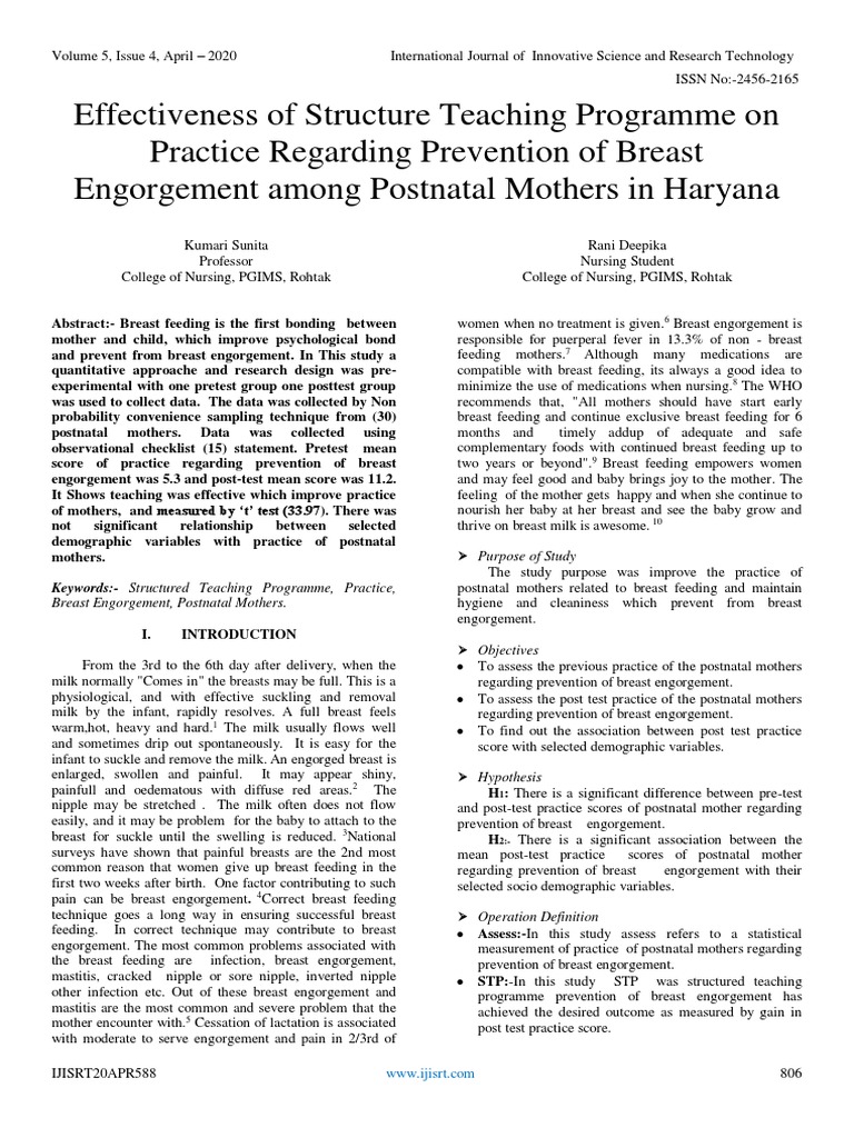 Effectiveness of Structure Teaching Programme | PDF | Breastfeeding ...