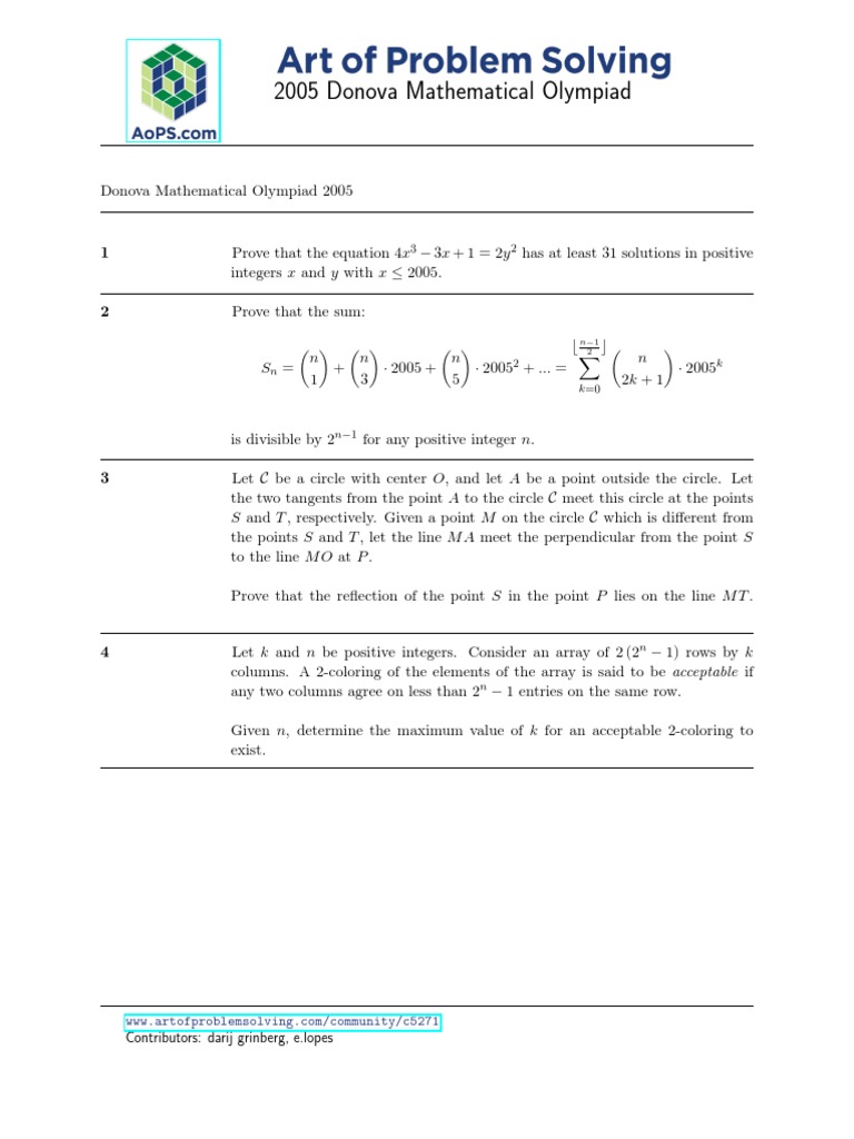 2005 Donova Mathematical Olympiad: Contributors: Darij Grinberg, E ...