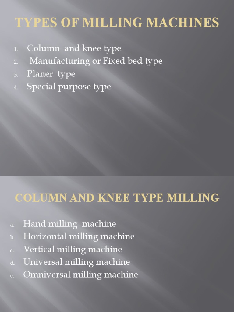 Column and Knee Type Milling | PDF | Machines | Mechanical Engineering