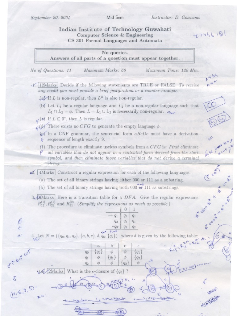 Automata Midsem Paper 2010 | PDF | Syntax (Logic) | Computer Science