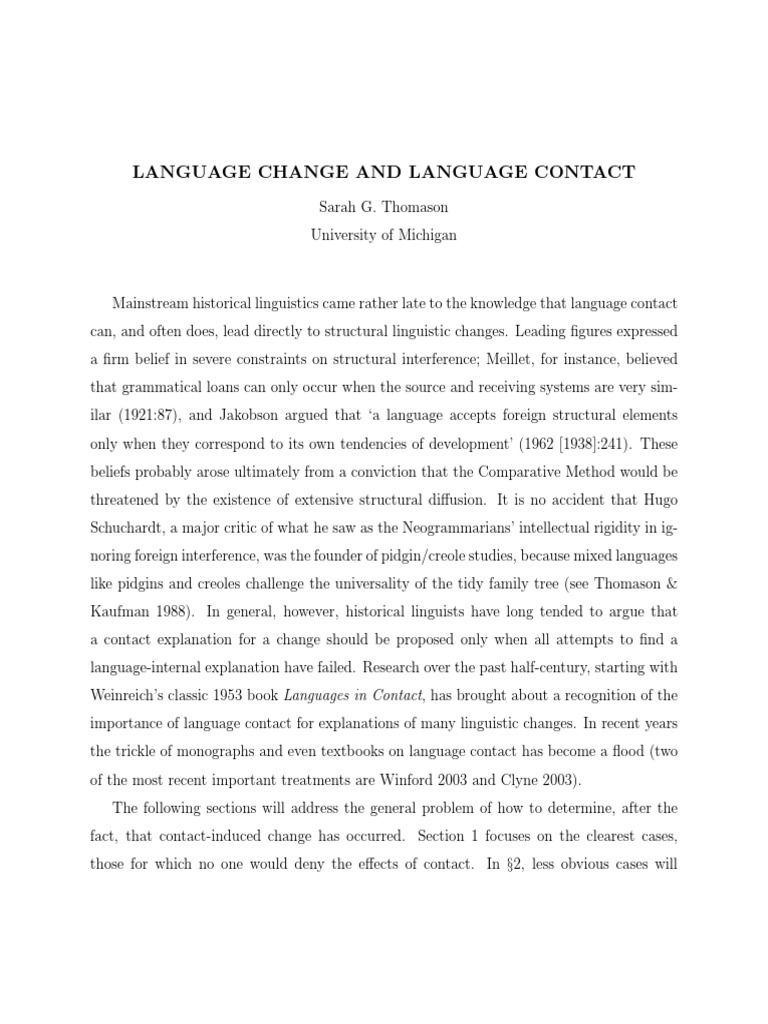 Language Change and Language Contact | PDF | Sociolinguistics | Linguistics