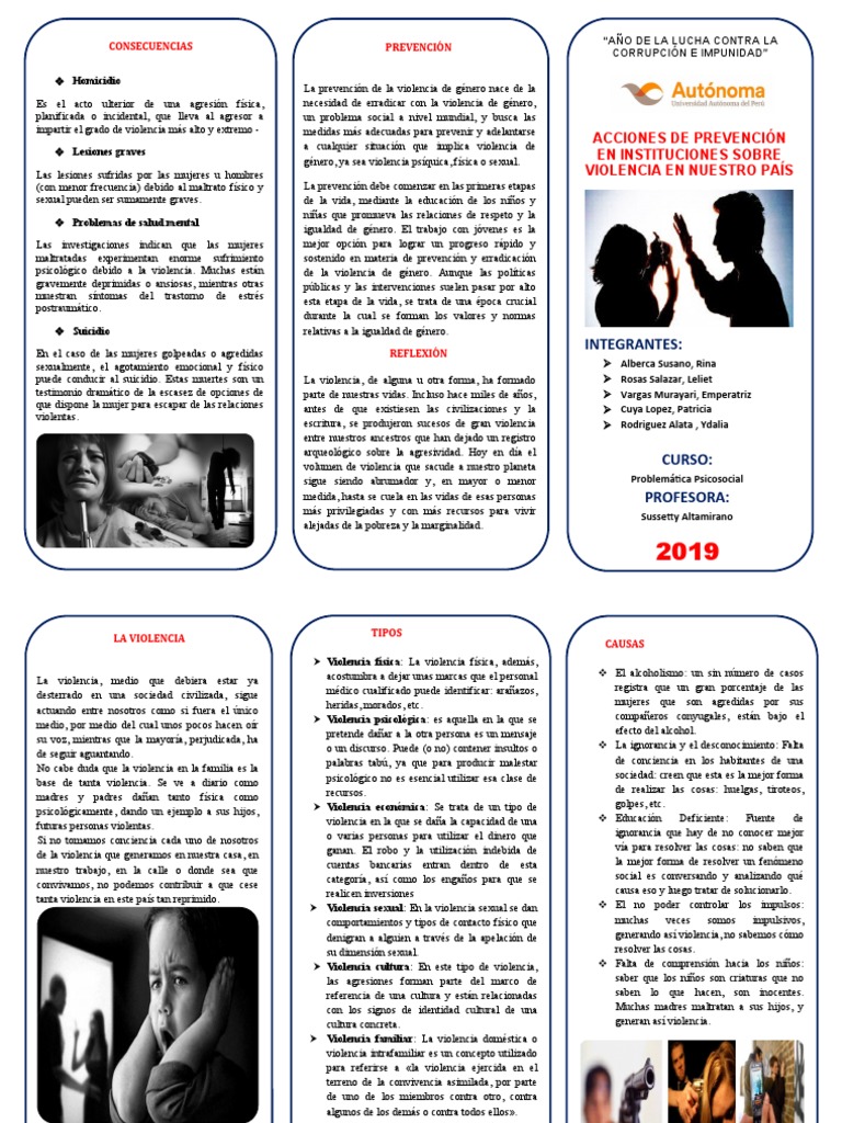Tríptico sobre Prevención de Violencia de Género | PDF | La violencia contra las mujeres | Violencia