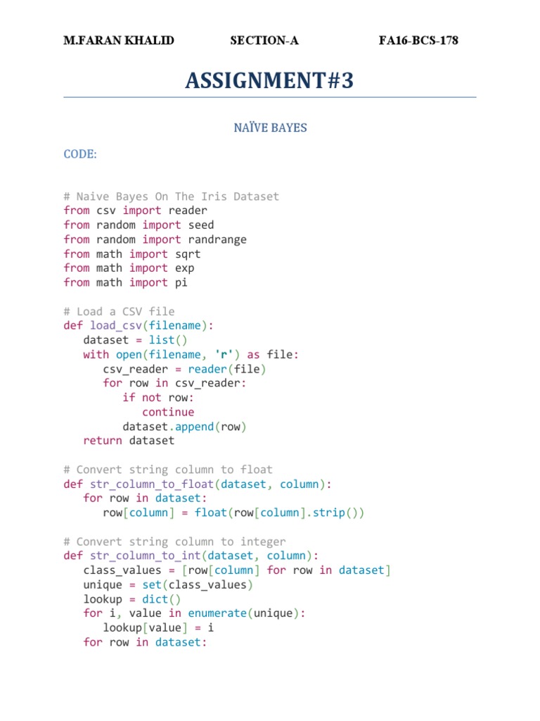Assignment#3 (Naive Bayes) | PDF | Standard Deviation | Statistical ...