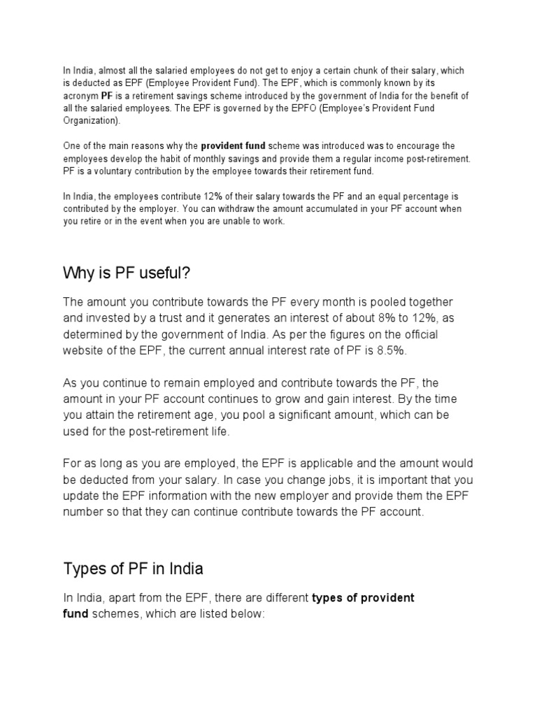 Why Is PF Useful?: Fund Schemes, Which Are Listed Below | PDF ...