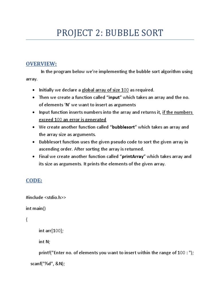 Bubble Sort Algorithm Implementation | PDF