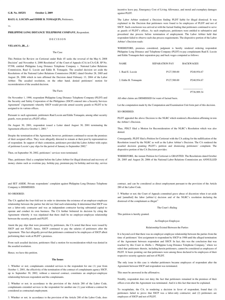 G.R. No. 185251 October 2, 2009 Raul G. Locsin and Eddie B. Tomaquin ...