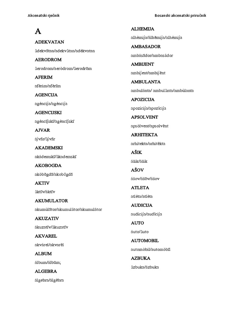 Akcenatski Rjecnik Varijacija | PDF